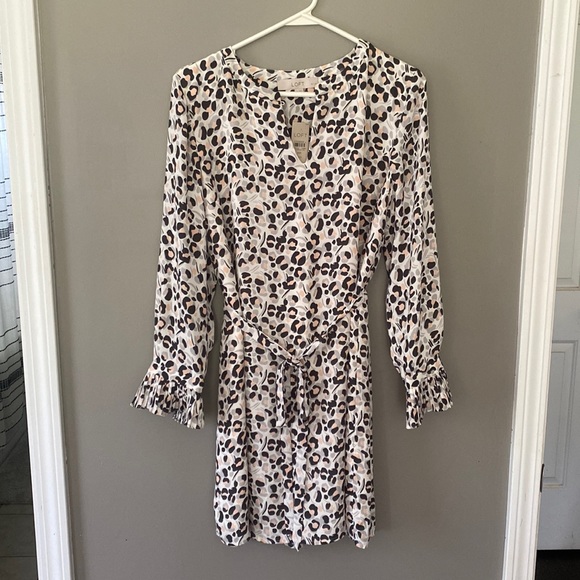 LOFT | Dresses | Nwt Loft Leopard Print Pleated Cuff Dress Size Mp ...